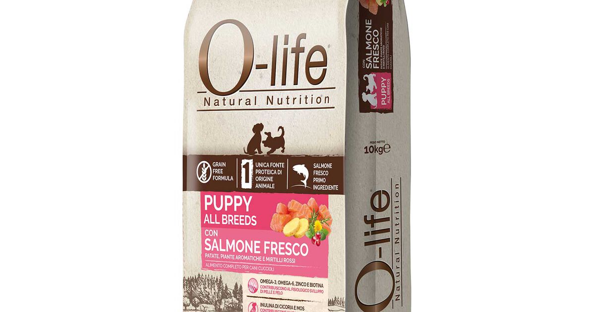 O-life Dog Puppy All Breeds con Salmone fresco 10 kg | L'Isola dei Tesori