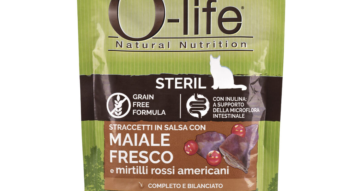 O-life Cat Adult Sterilised Straccetti Maiale Mirtilli 85 gr|L'Isola ...